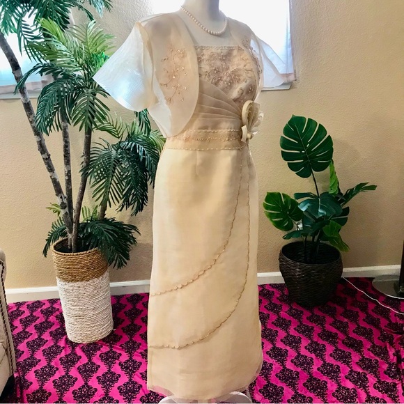 Dresses | Cream Beige Kultura Pinya Organza Filipiniana Mothers Dress W ...